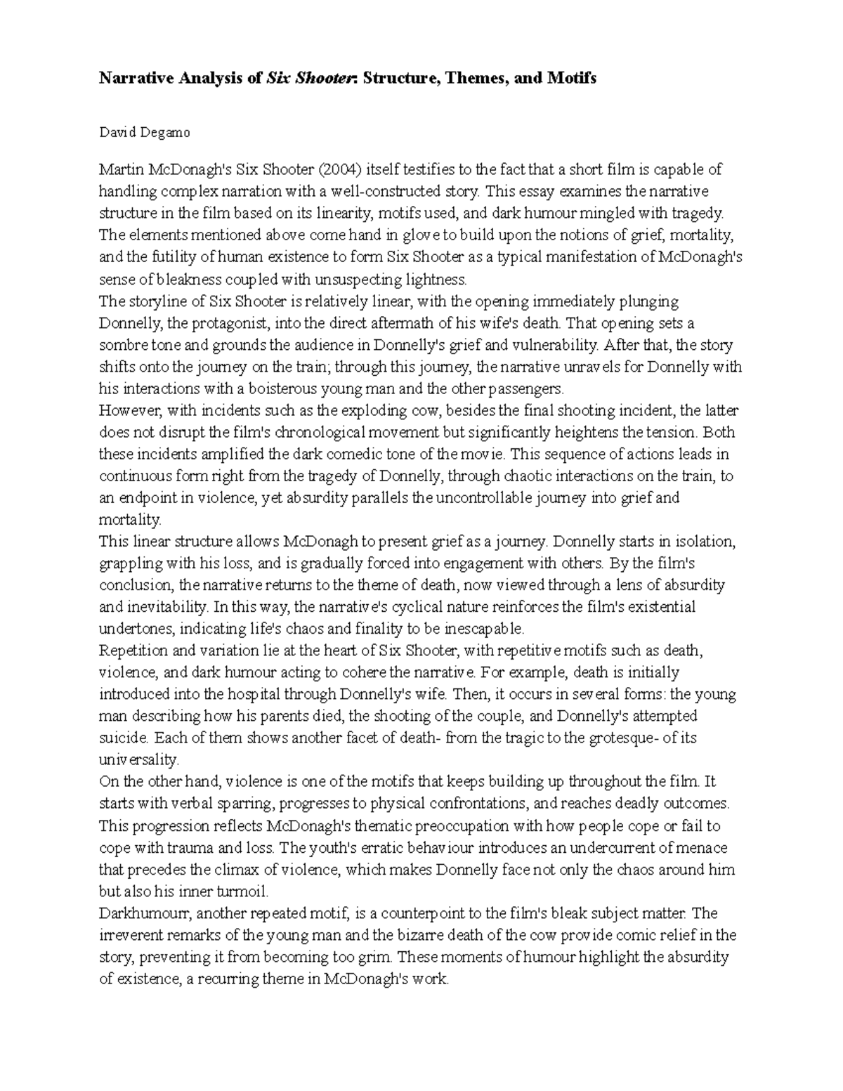 Narrative Analysis of Six Shooter: Themes, Structure, and Motifs (ENG ...