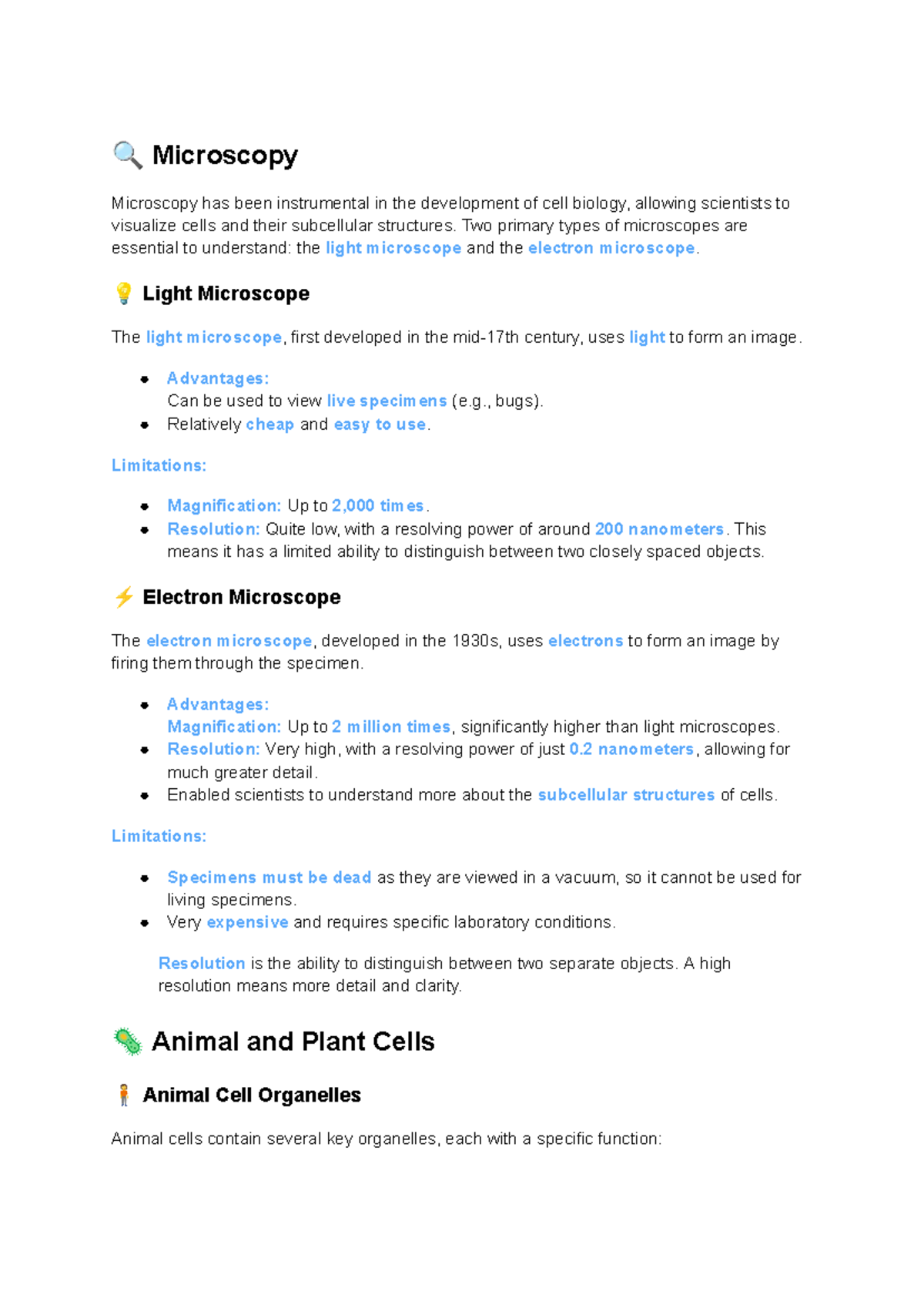 Biology Notes: Microscopy, Cell Structure, and Functions - Studocu