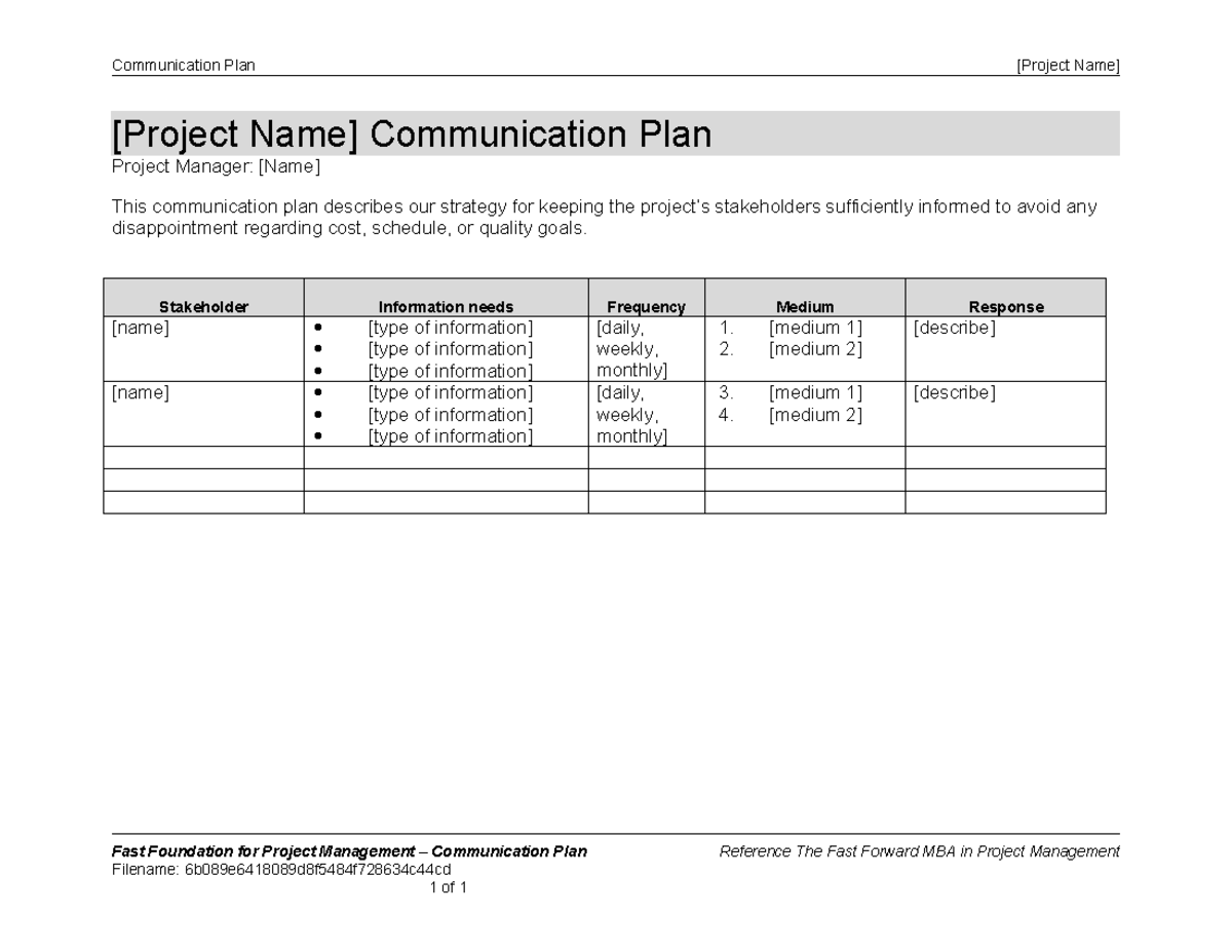 Communication+Plan - yea - Communication Plan [Project Name] [Project ...