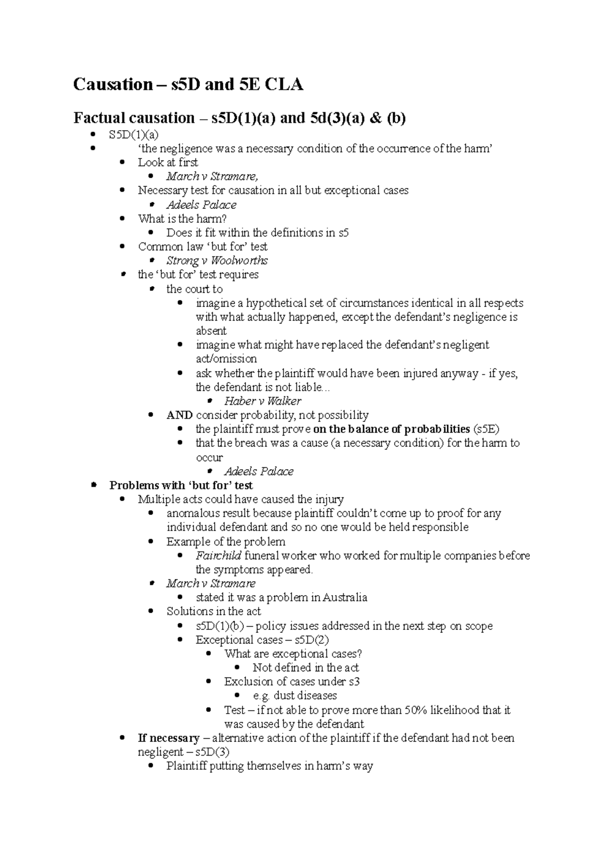Causation Summary for CLA Sections 5D and 5E: Key Insights - Studocu