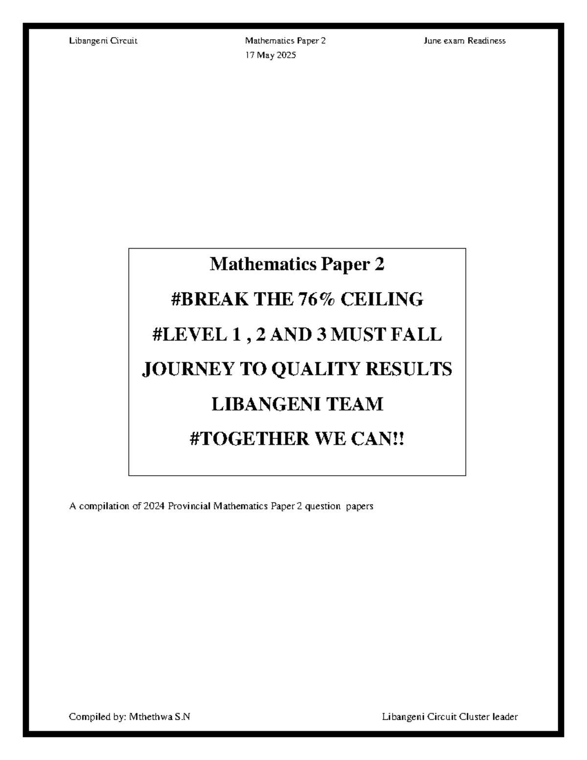 Libangeni Circuit Grade 12 Mathematics Paper 2 June Exam Readiness 2025 ...