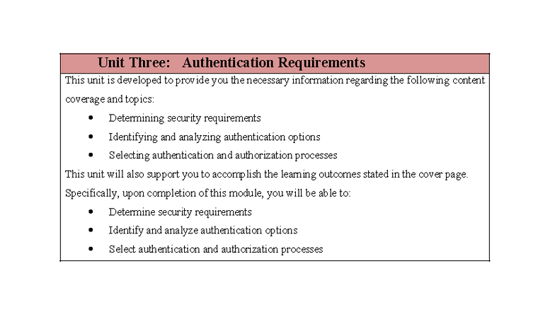 Authentication and Security Requirements for Network Management (IT 501 ...
