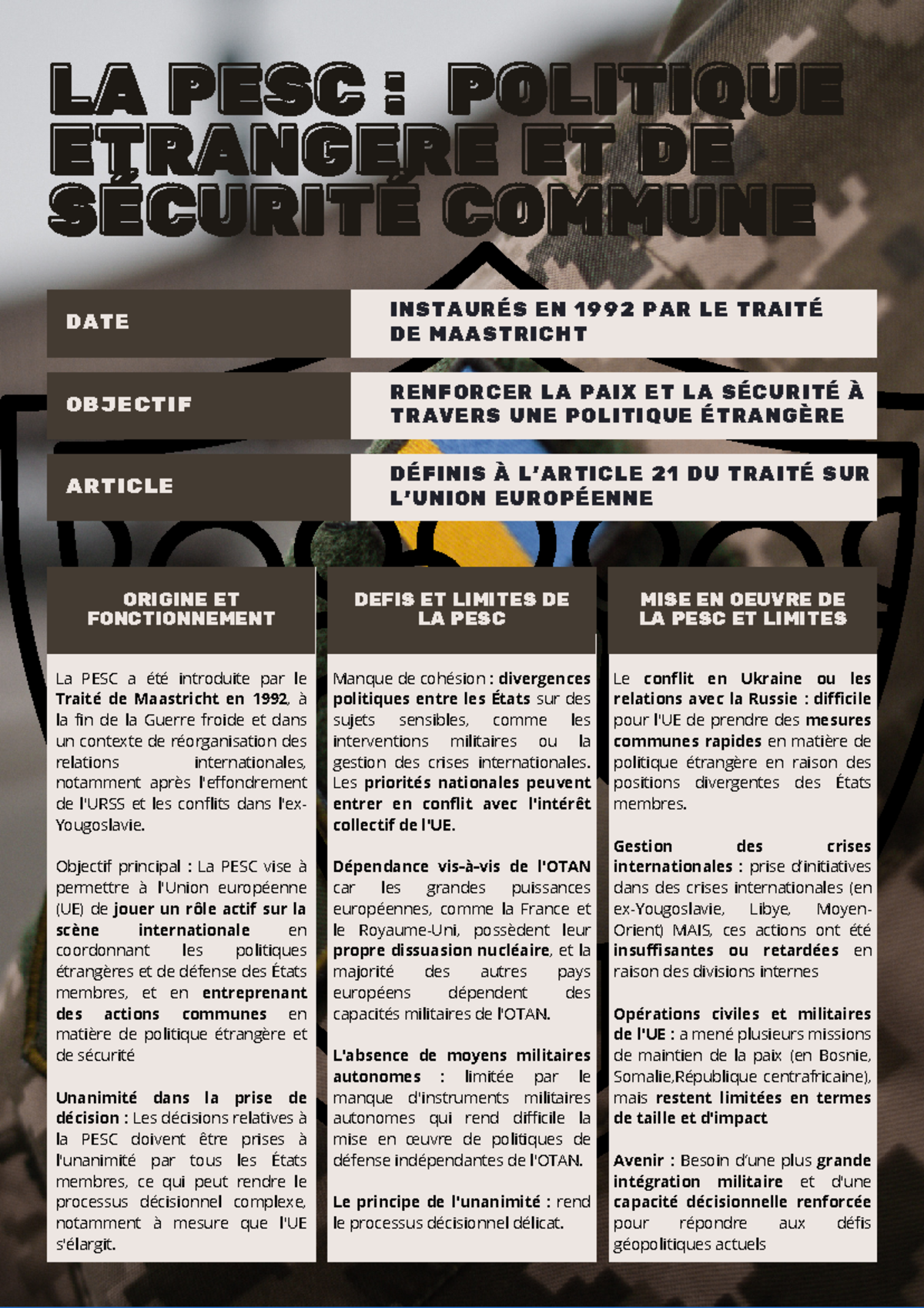 Résumé sur la PESC : Origine, Fonctionnement et Défis d’Env 2023 - Studocu