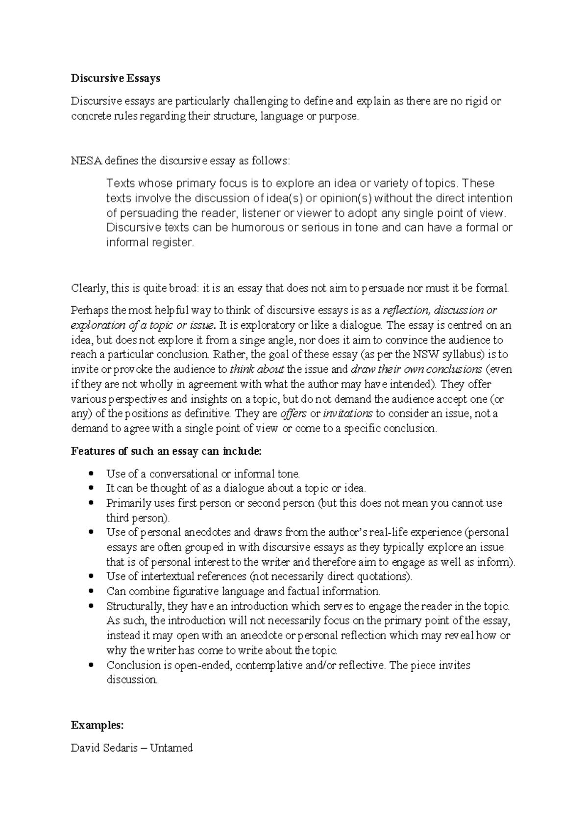 Discursive Essay Insights and Examples for ENG101 - Studocu