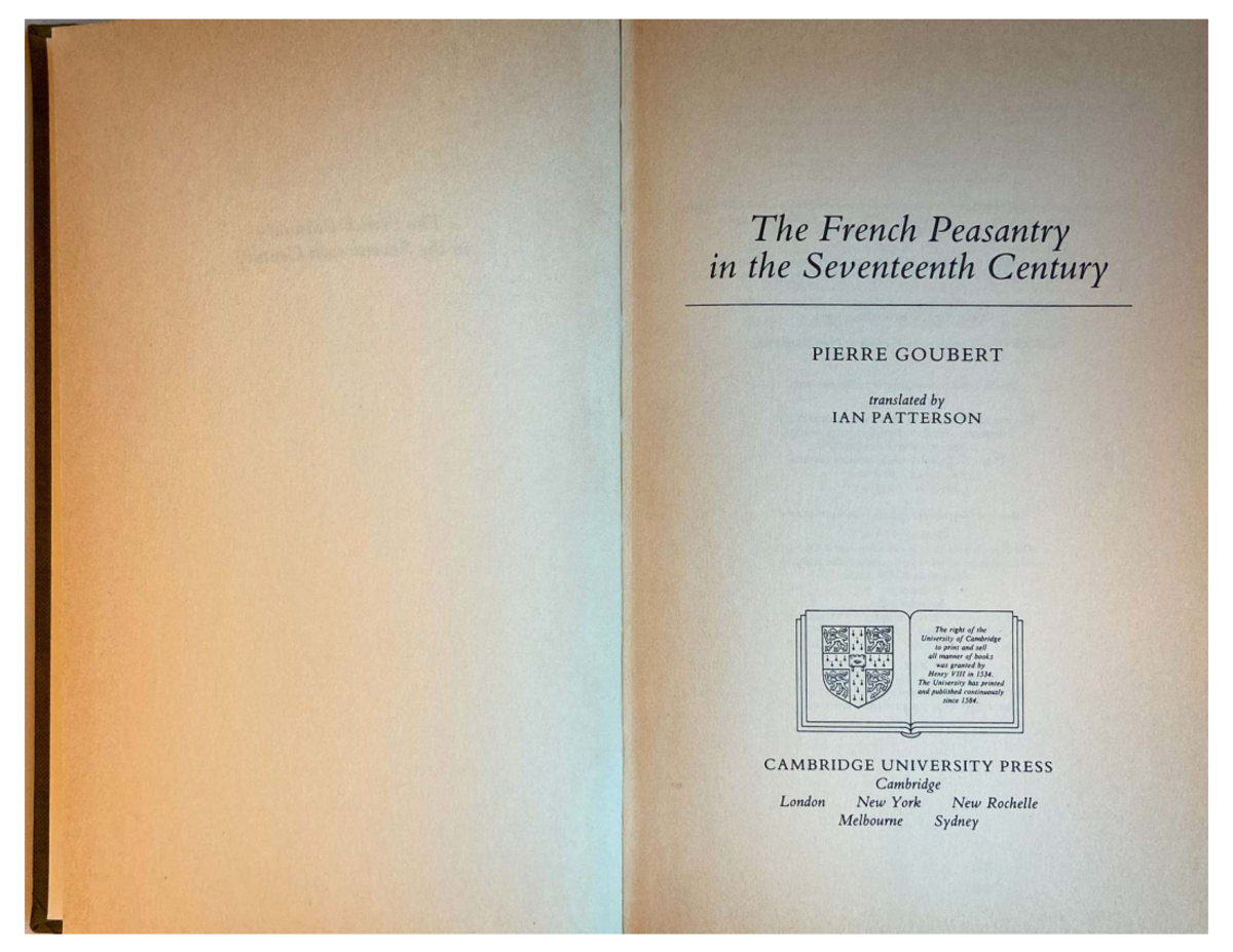 PIERRE GOUBERT's Study of 17th Century Peasant Revolts in France - Studocu
