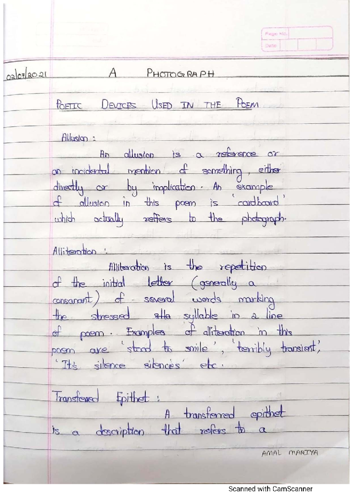 A PHOTOGRAPH: Poetic Devices & Analysis Notes (ENG 101) - Studocu