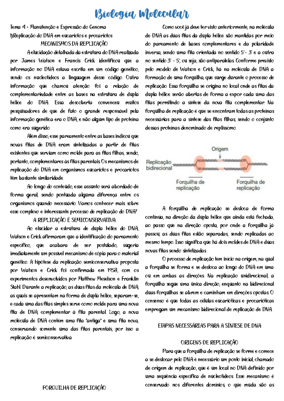 Biologia Molecular - TEMA 2: Estruturas e Funções do DNA e RNA - Studocu