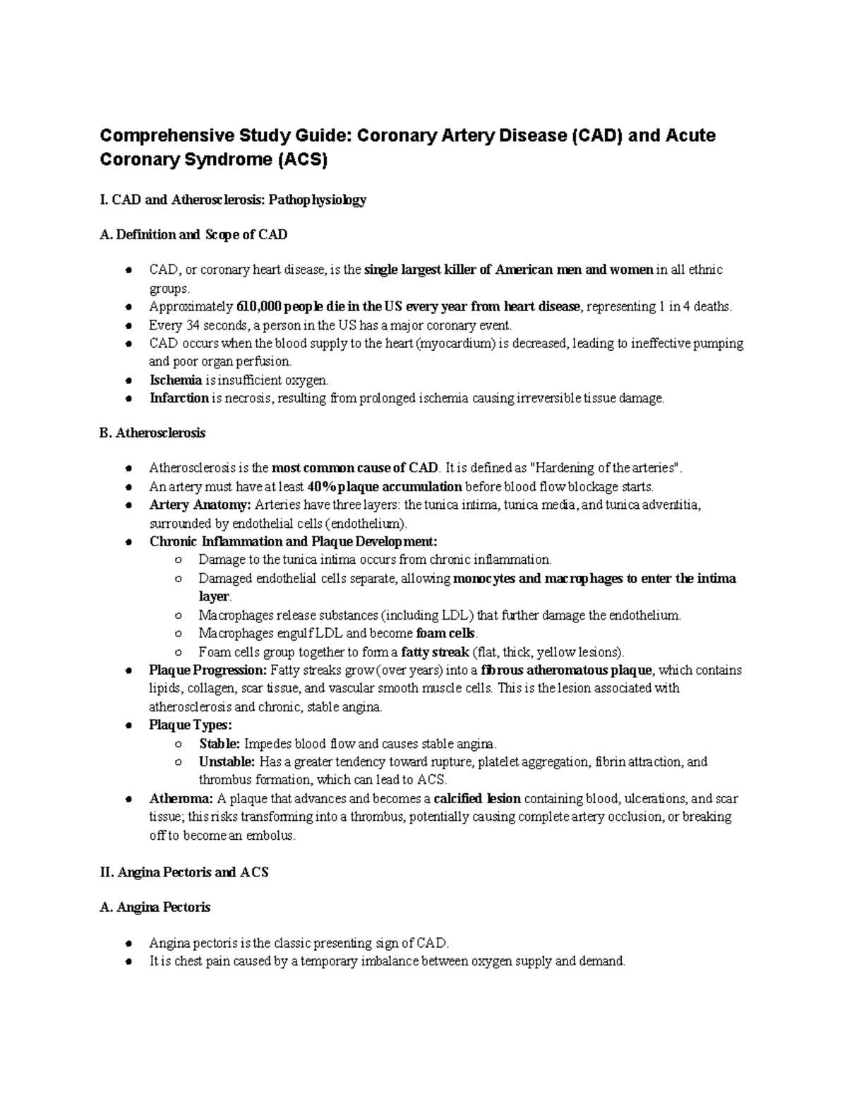 Comprehensive Study Guide: ACS & CAD Pathophysiology and Management ...