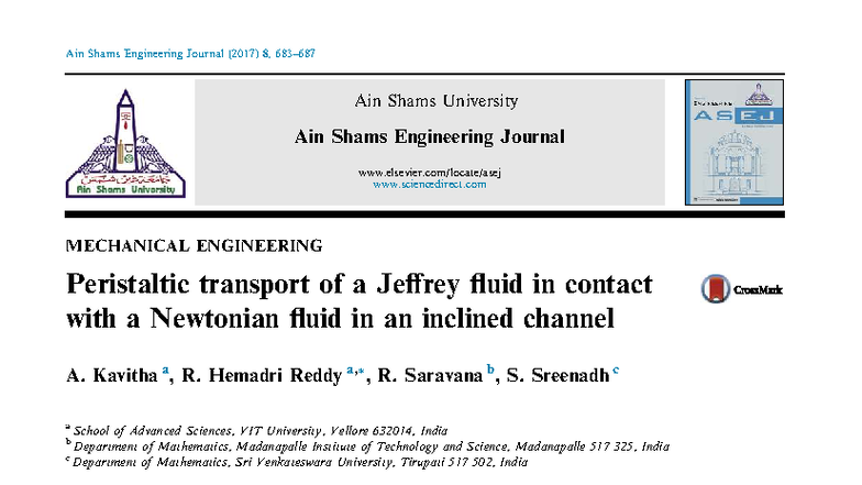 Peristaltic Transport of Jeffrey Fluid in Inclined Channel: ME 2017 ...