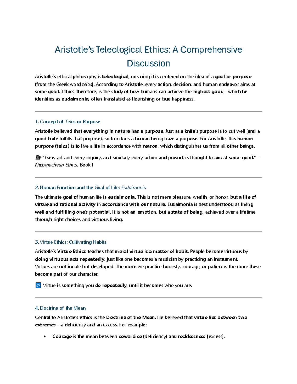 Teleological Ethics: Exploring Aristotle's Virtue Ethics and Eudaimonia ...