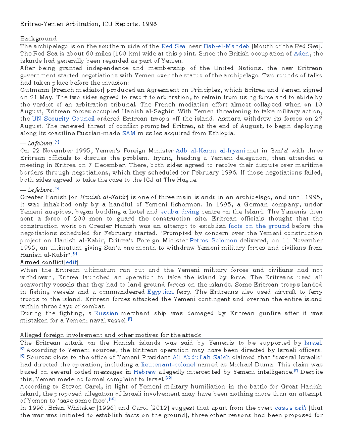 Eritrea-Yemen Arbitration Case Study - ICJ Reports, 1998 Analysis - Studocu