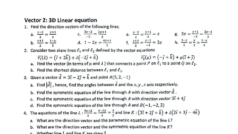3D Vectors 2: Direction Vectors & Equations of Lines and Triangles ...