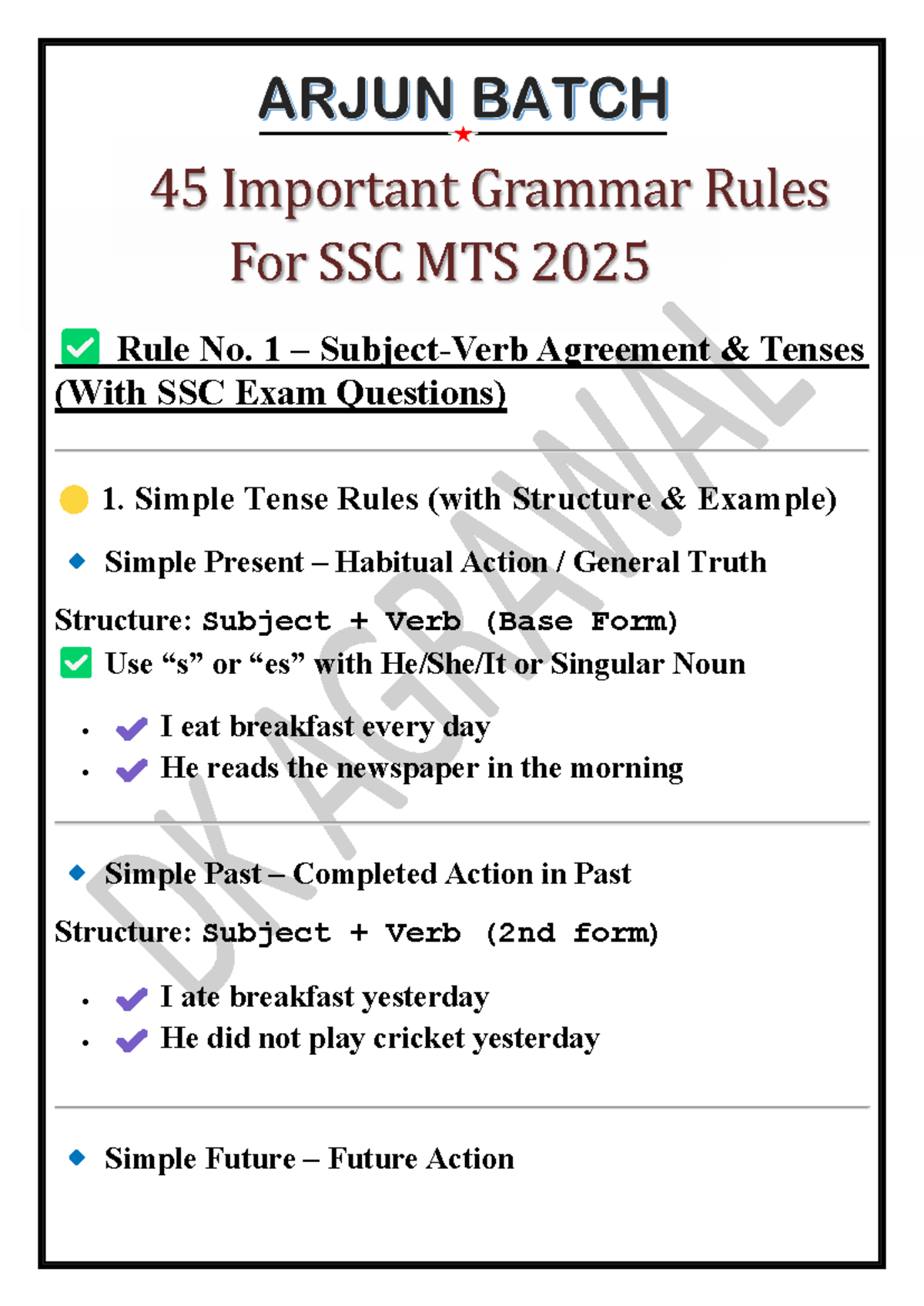 45 Essential Grammar Rules for SSC MTS 2025 (With Exam Questions) - Studocu