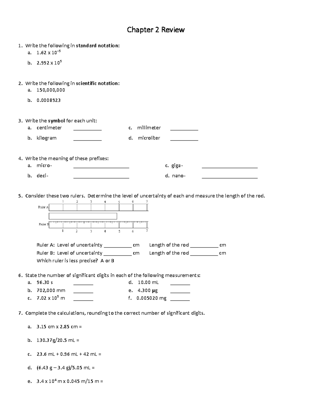 Chapter 2 Review: Scientific Notation & Measurement Calculations - Studocu