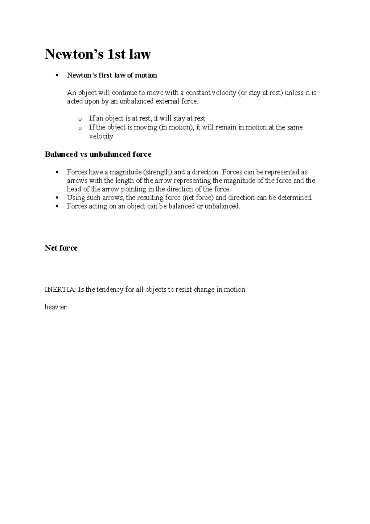 Newton's 1st law notes - Newton’s 1st law Newton’s first law of motion ...