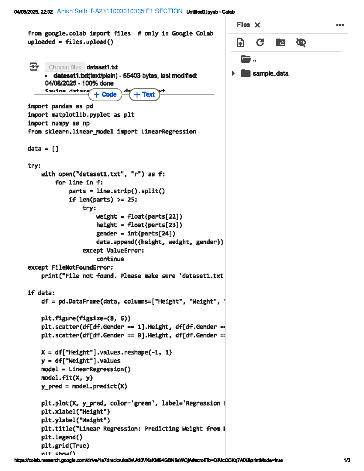 22:02 Experiment 1 - Lab on Weight Prediction Using Linear Regression ...