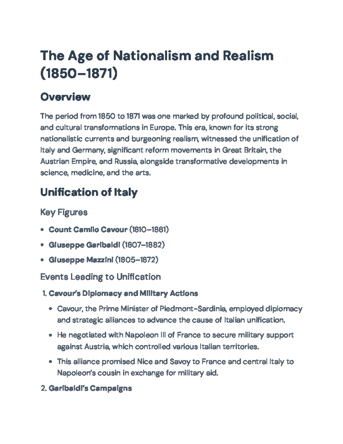 The Age of Nationalism and Realism (1850–1871): Key Events & Figures ...
