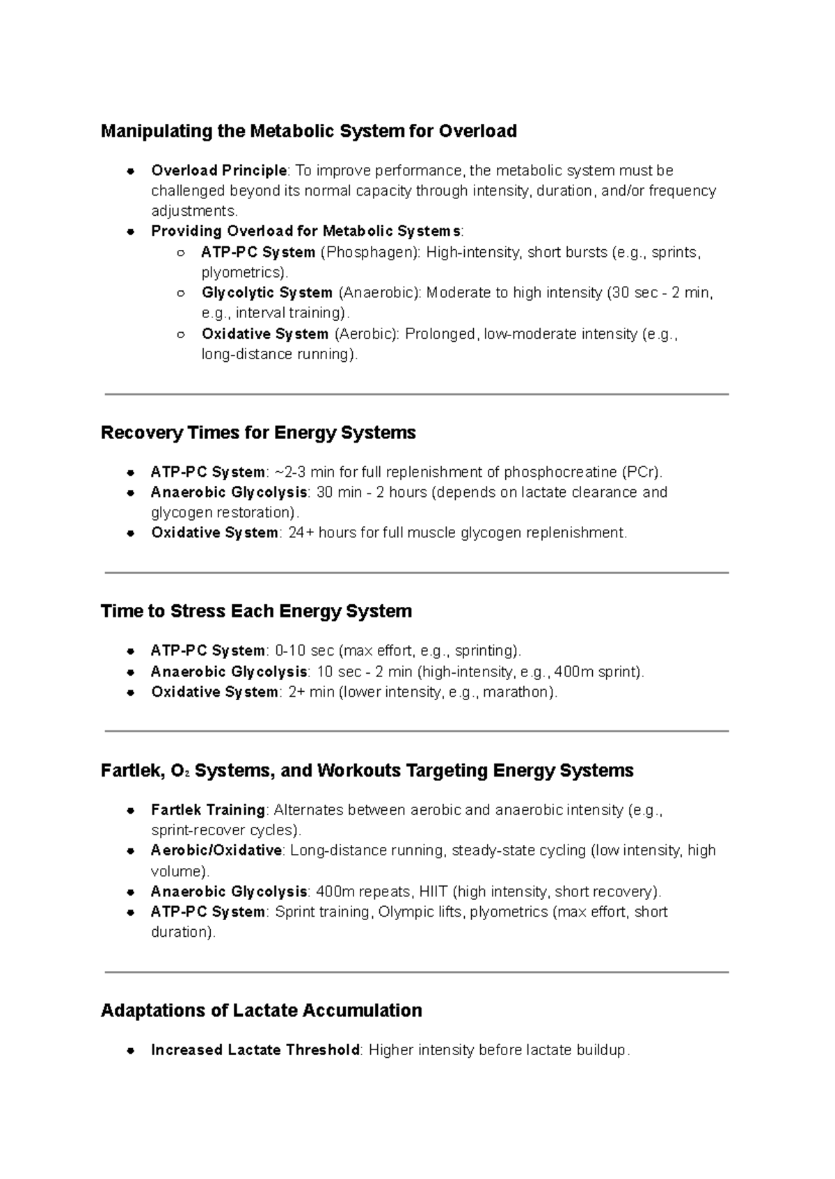 Metabolic Training Principles and Guidelines for Optimal Performance ...
