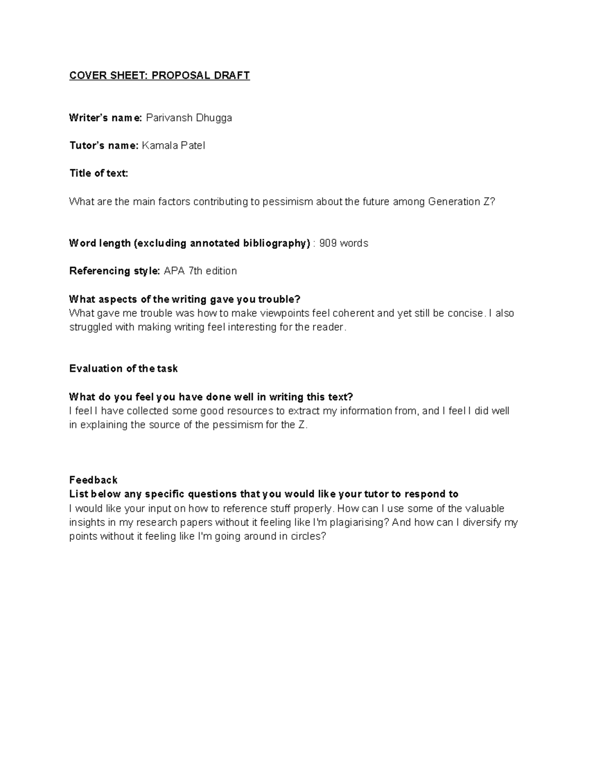 Research Proposal - Factors Contributing to Gen Z Pessimism (PSY 101 ...