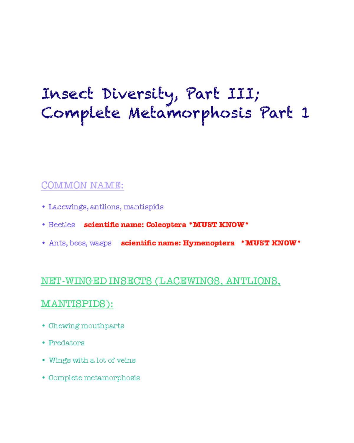 Insect Diversity and Metamorphosis: Coleoptera & Hymenoptera Study ...