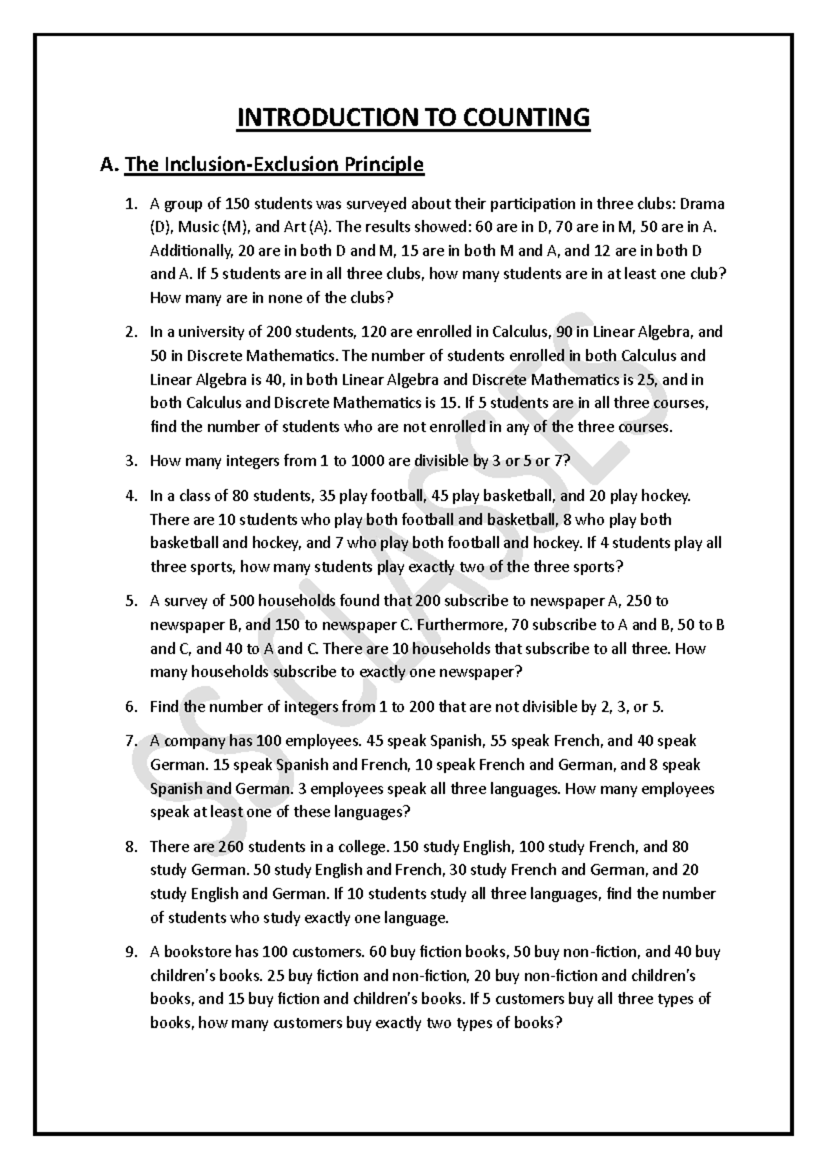 Introduction to Counting: Principles and Applications (MATH 101) - Studocu