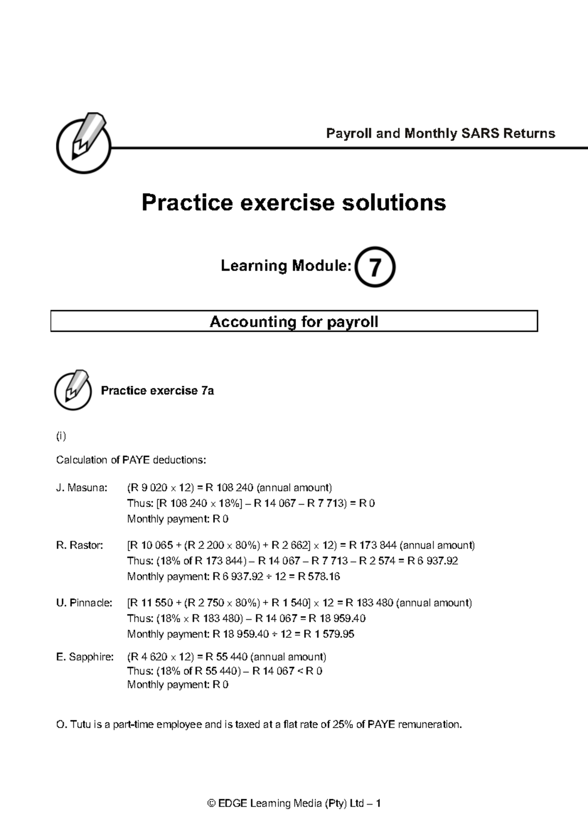 Practice Exercise Solutions M7 - Payroll Accounting Techniques - Studocu