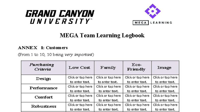 MEGA Team Learning Logbook: Customer Purchasing Criteria & Strategy ...