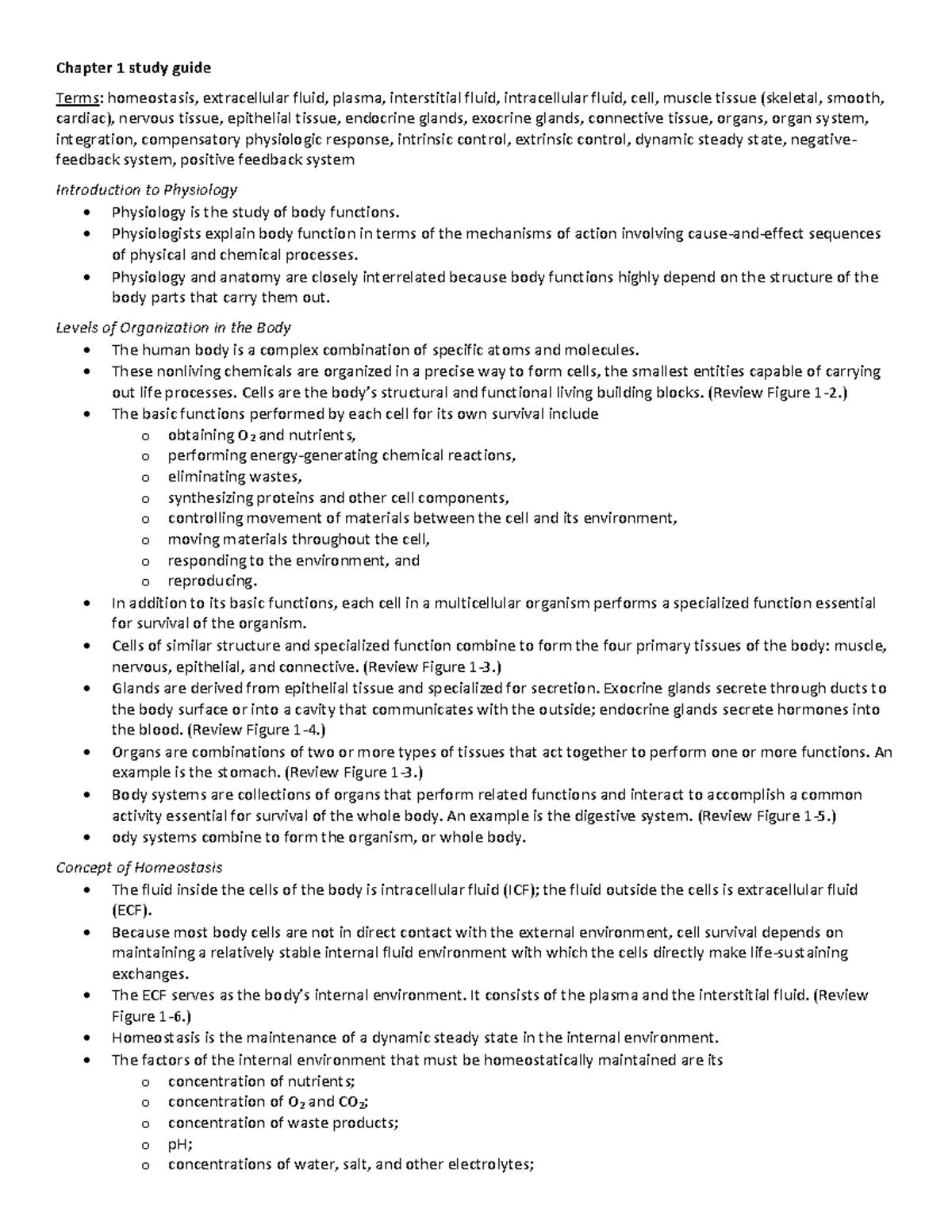 Physiology 101: Chapter 1 Study Guide on Homeostasis & Body Systems ...