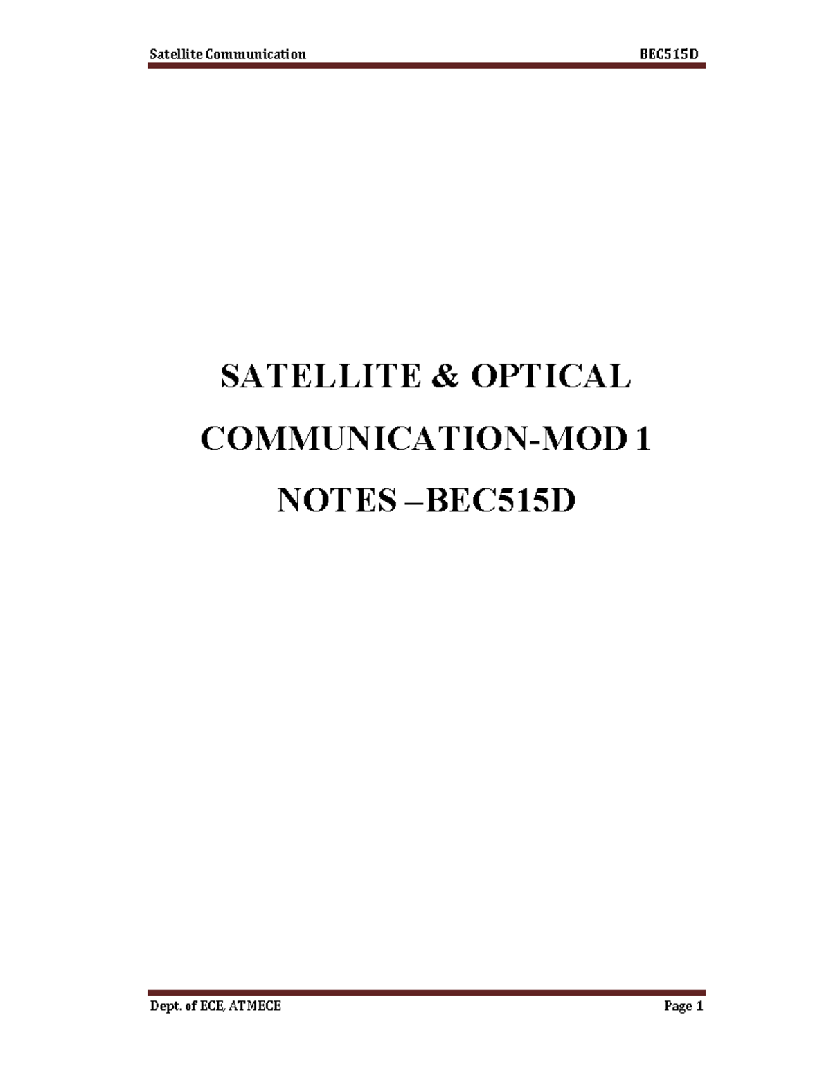 Satellite Communication BEC515D: Optical Notes and Concepts - Studocu