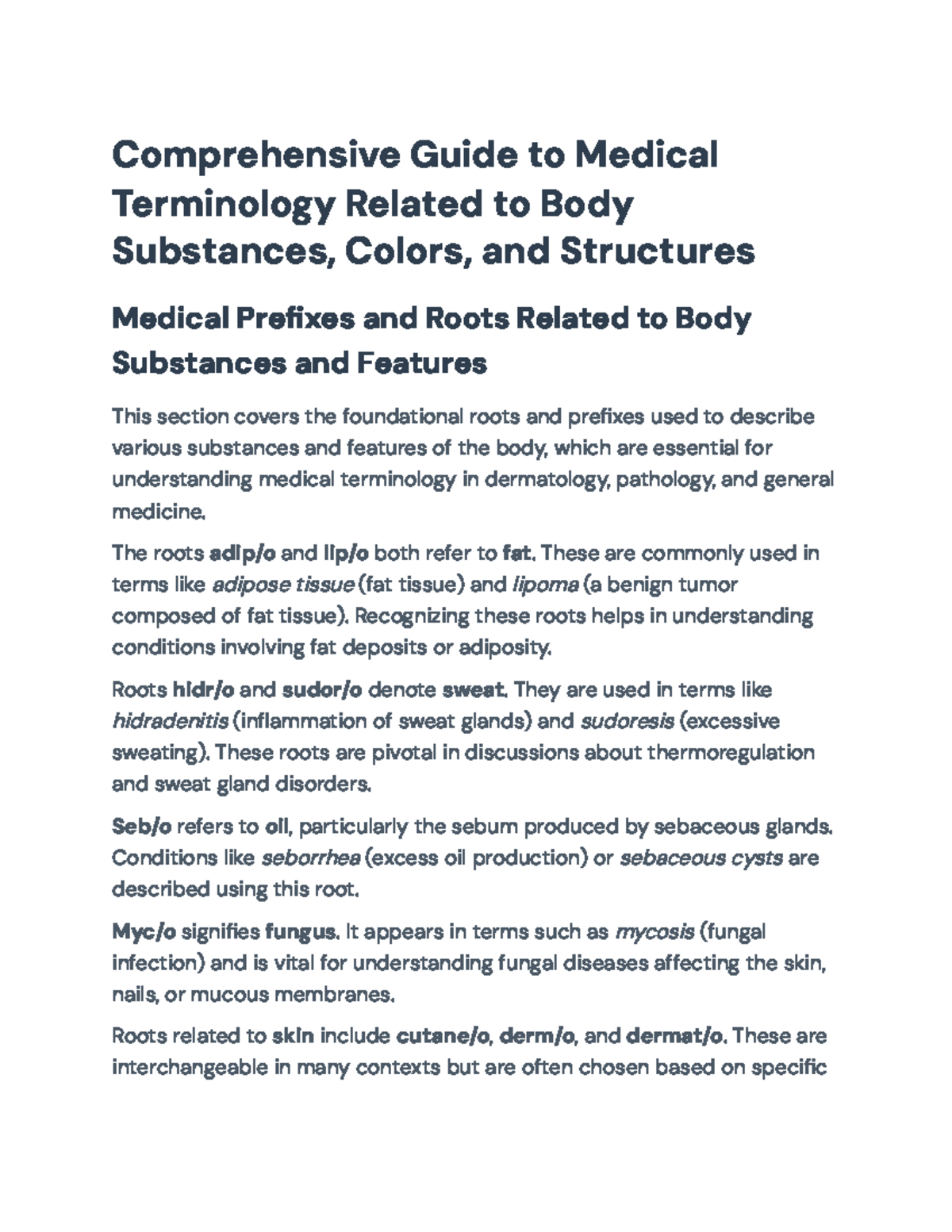Comprehensive Medical Terminology Guide: Body Substances & Colors - Studocu