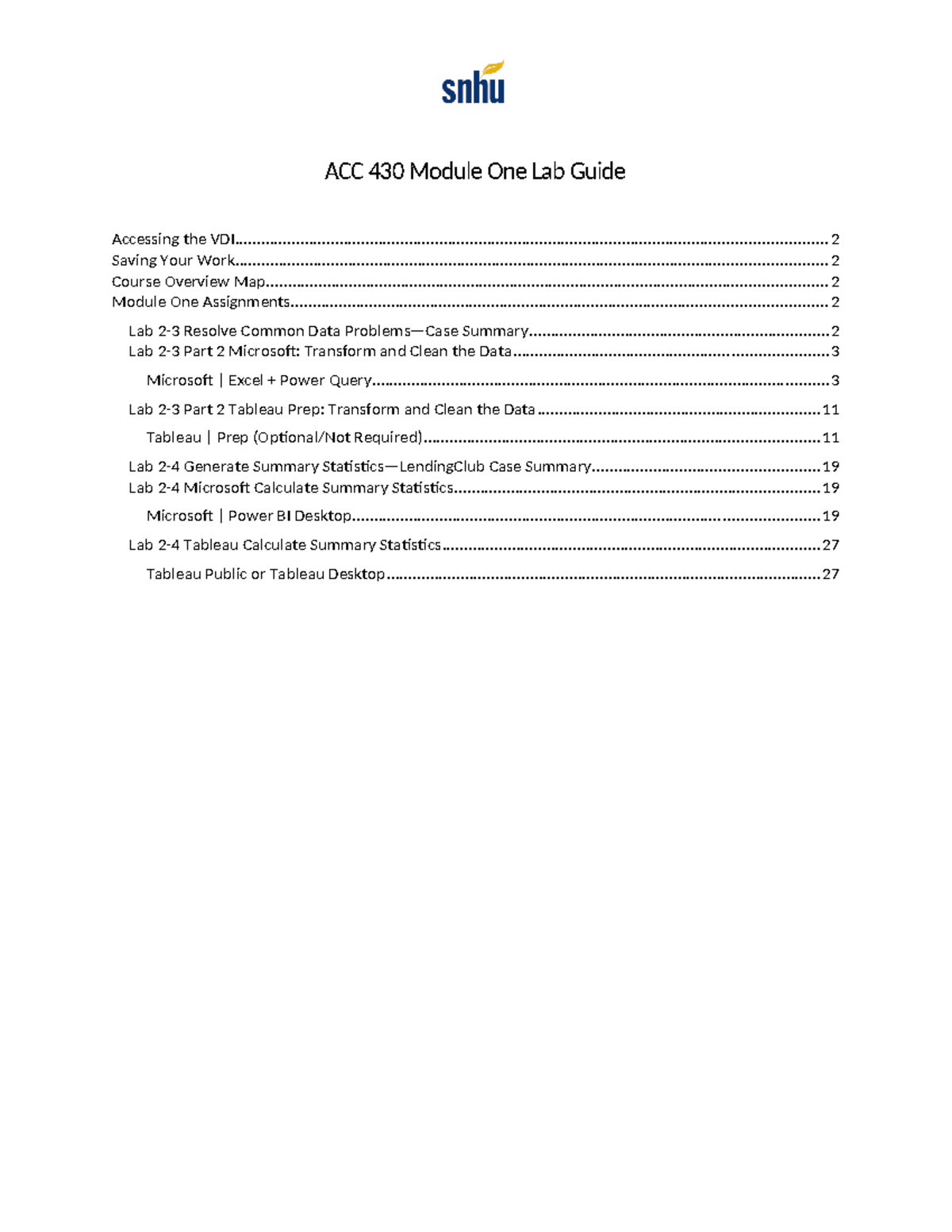 ACC 430 Module 1 Lab Guide: Data Transformation & Summary Stats - Studocu