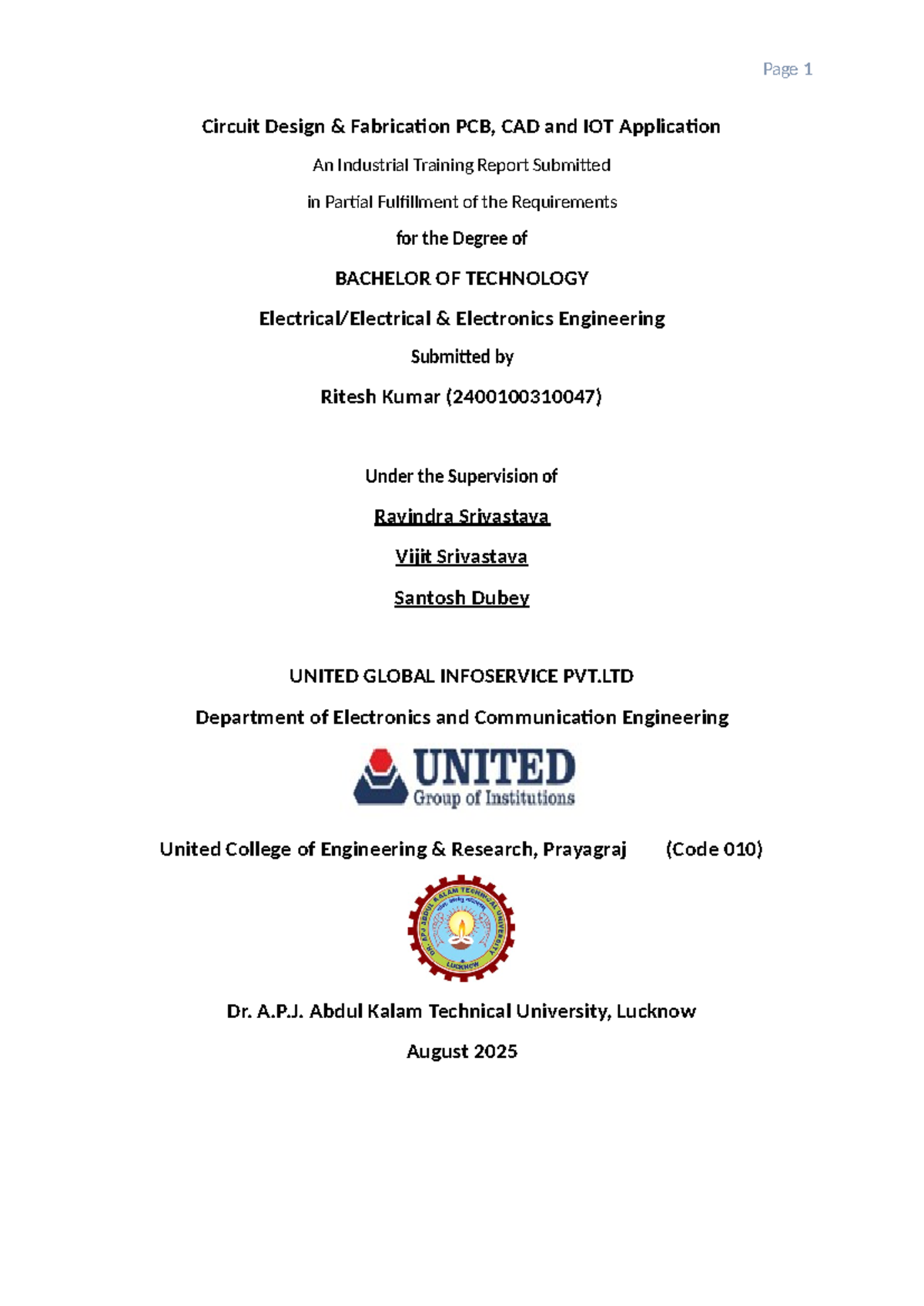 Circuit Design and PCB Fabrication Report (BTECH 010) - Studocu