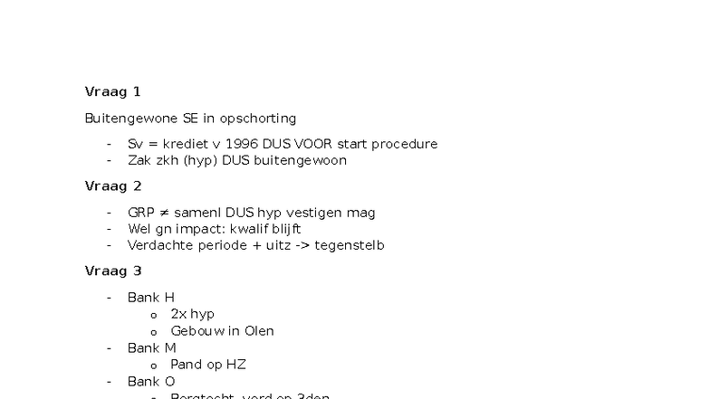 Oplossing oef 1 - Vraag 1 Buitengewone SE in opschorting - Sv = krediet ...