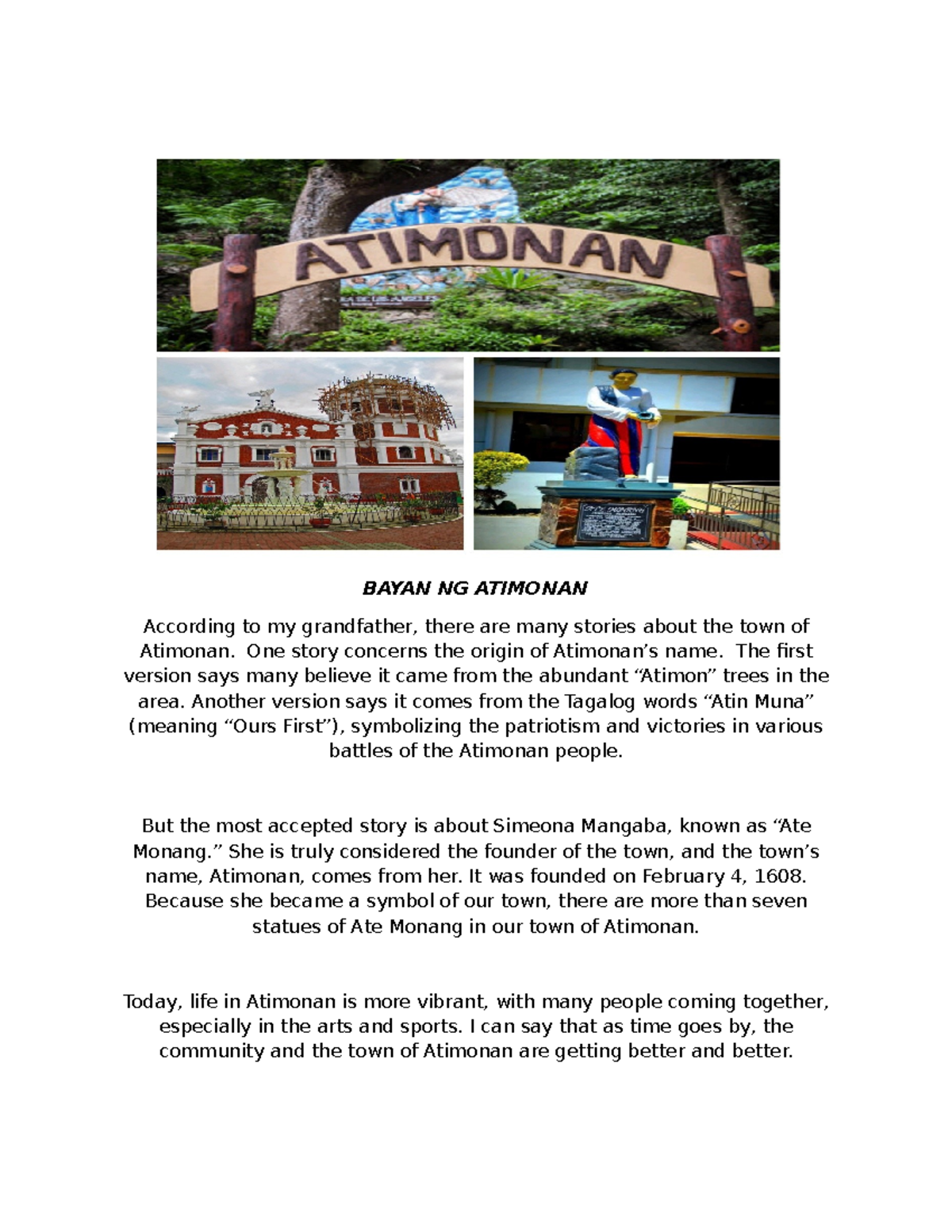 Atimonan: Origins, Legends, and Community Growth Insights - Studocu