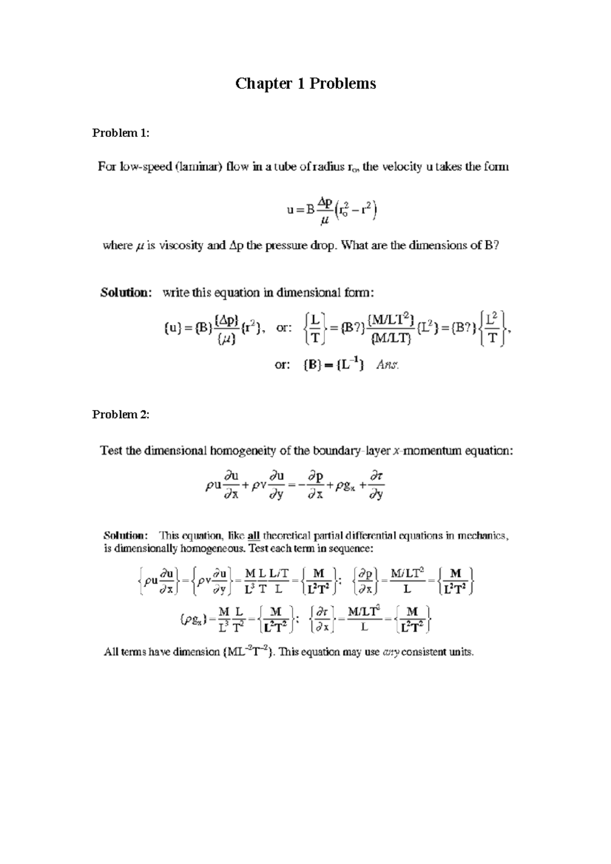 Chapter 1 Problems- Solution - Fluid Mechanics - Chapter 1 Problems Problem 1: Problem 2 ...