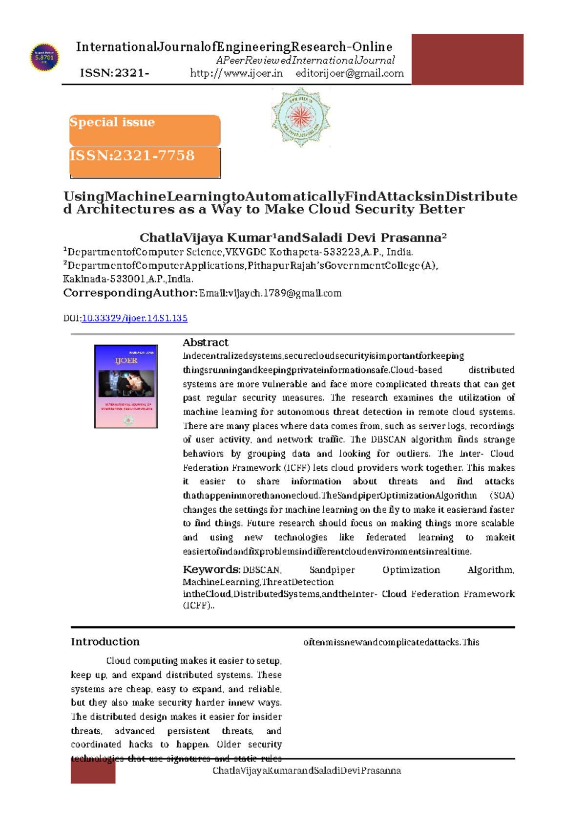 Using Machine Learning for Threat Detection in Cloud Security (CS 135 ...