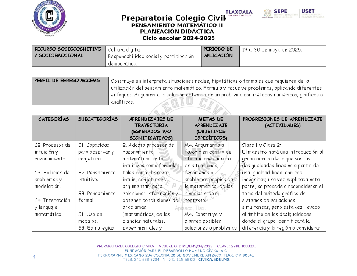 Planeación Didáctica PM2 Progresión 14 - Semana 16-17 (2024) - Studocu