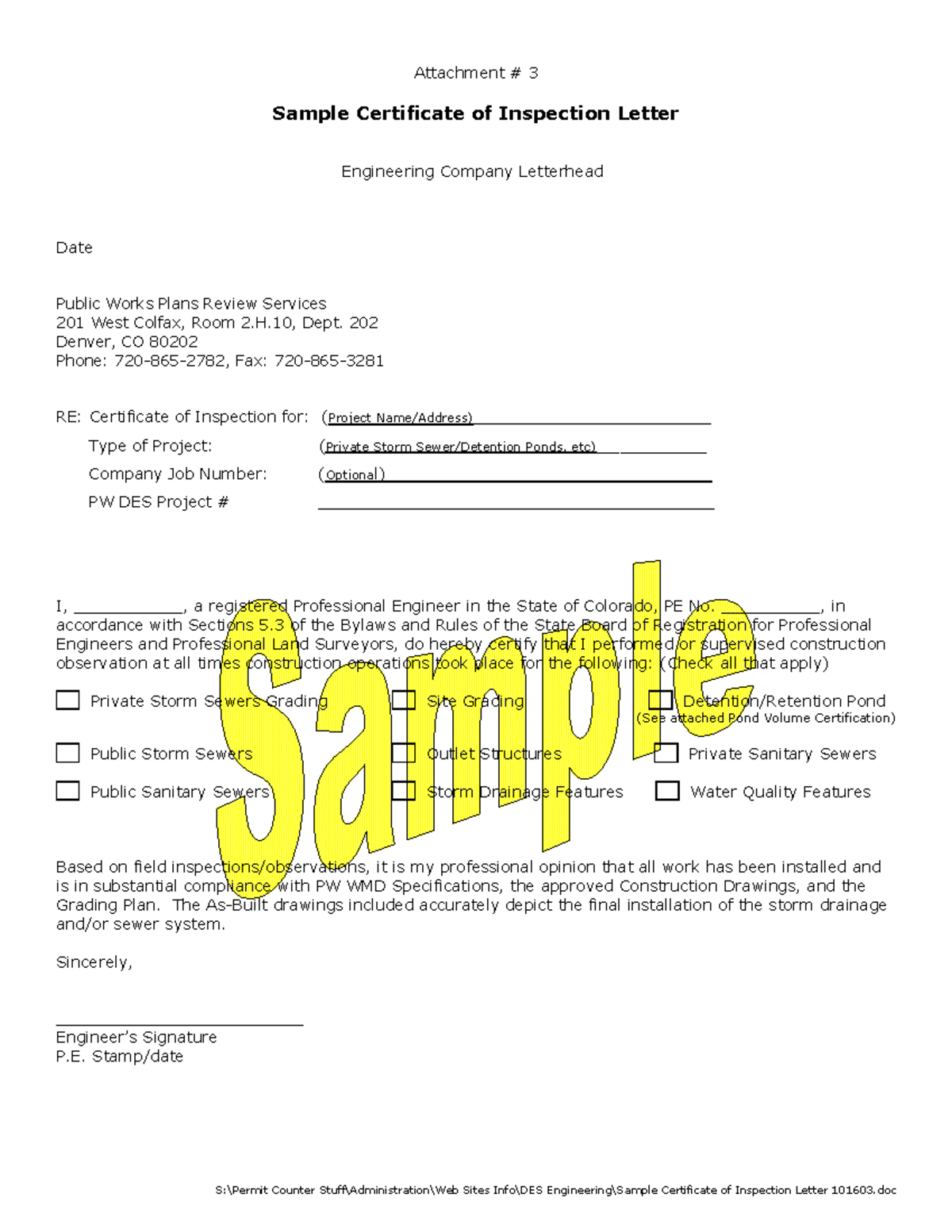 Sample Certificate of Inspection Letter - S:\Permit Counter Stuff ...