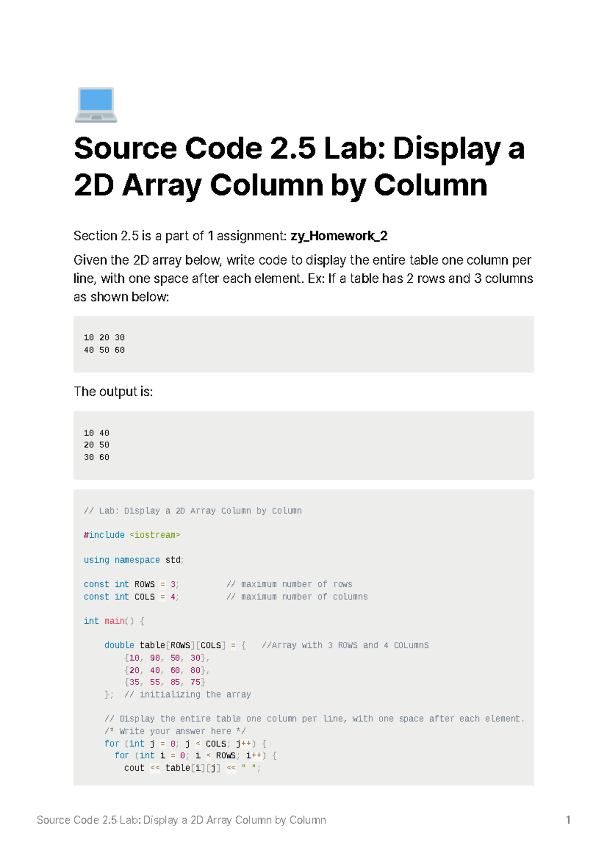 Source Code 2.5_Lab_Display_a_2D_Array_Column_by_Column - Source Code ԇ ...