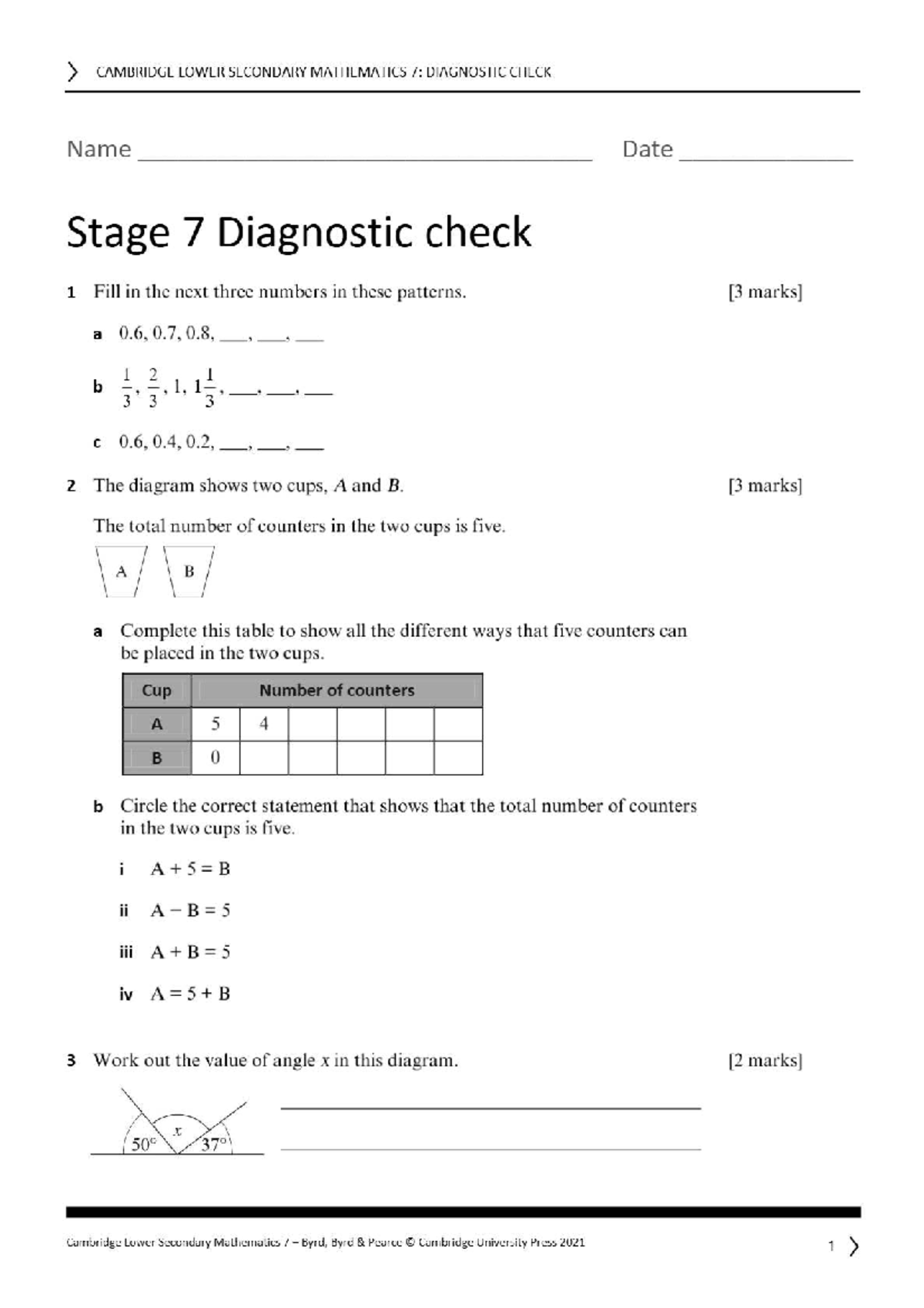 Cambridge Math 7 Diagnostic Check Practice Questions and Solutions ...