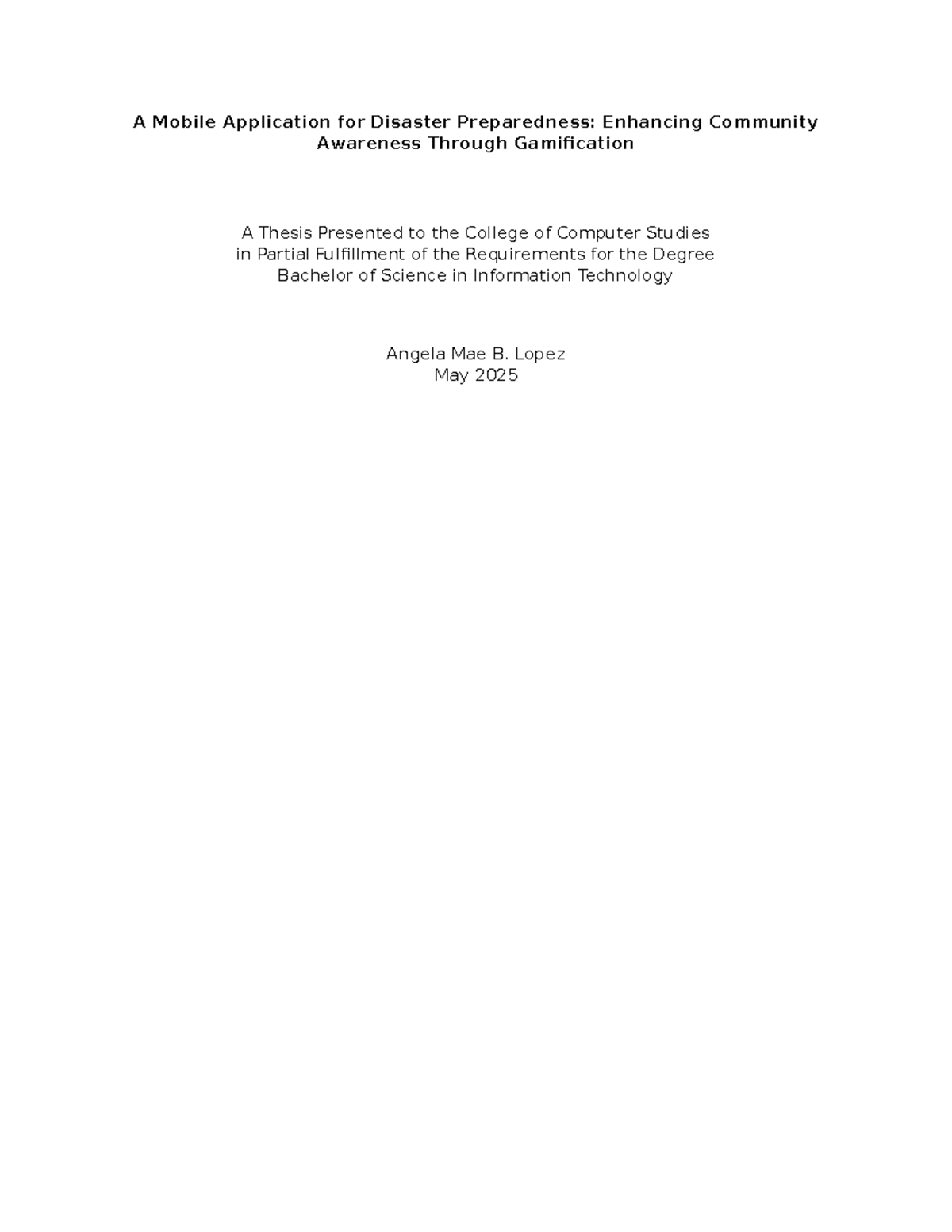 Disaster Preparedness App: SafeReady Thesis for BSIT - Studocu