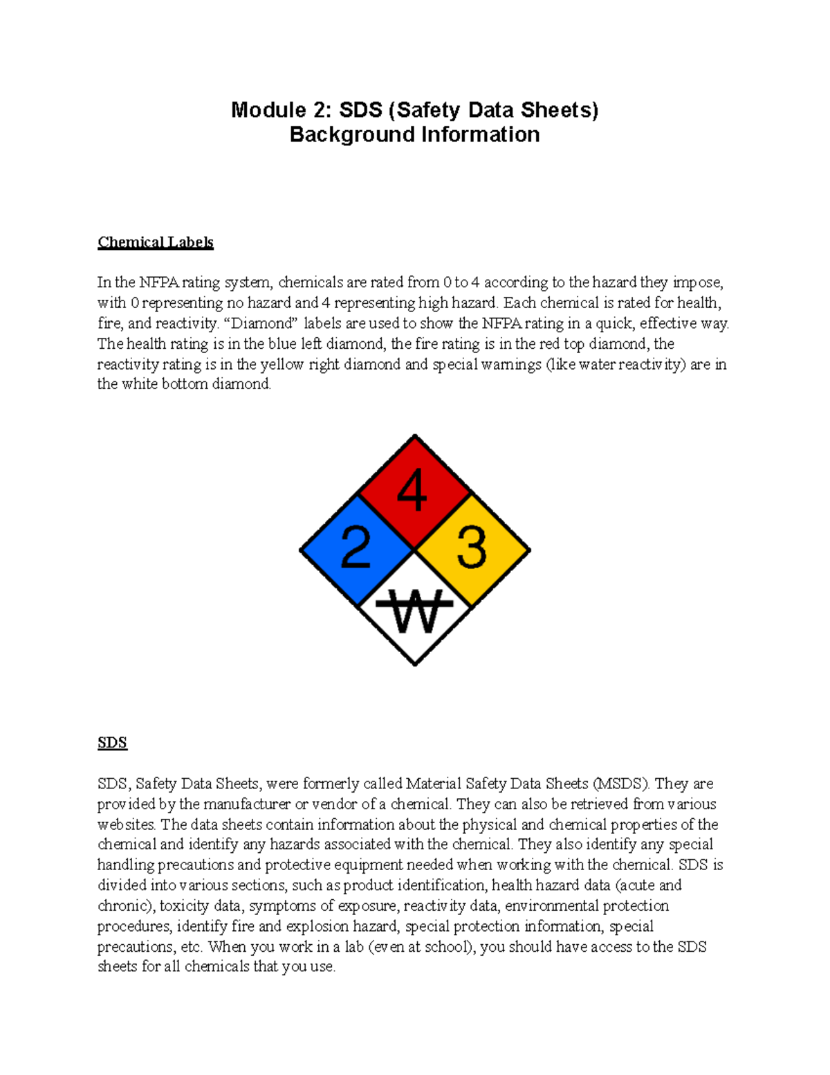 CHEM 1405 Module 2: Understanding SDS and Chemical Labels - Studocu
