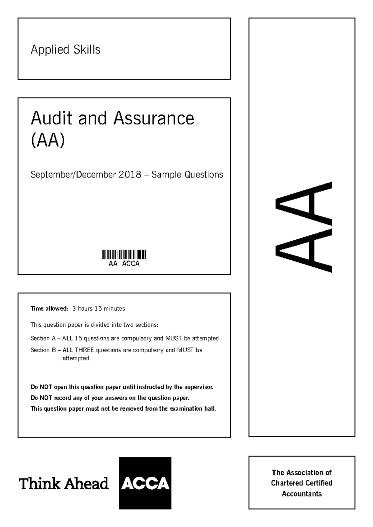 Aa 2018 sepdec q - Acca past year paper - Applied Skills Audit and ...