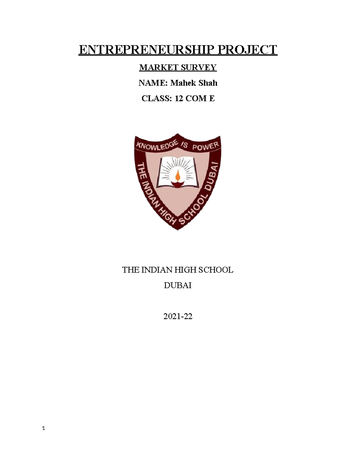 ENTREPRENEURSHIP PROJECT: MARKET SURVEY ANALYSIS (CLASS 12 COM) - Studocu