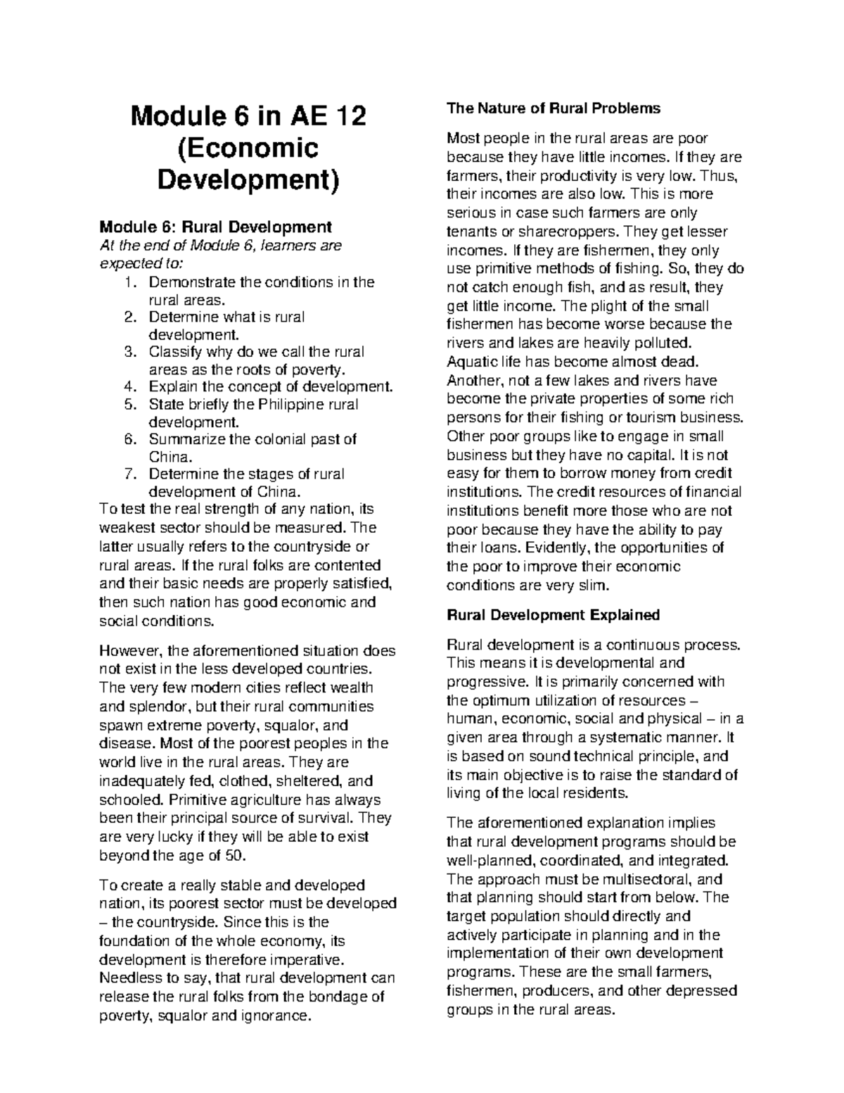 Chapter 6-8 of the module - Module 6 in AE 12 (Economic Development ...