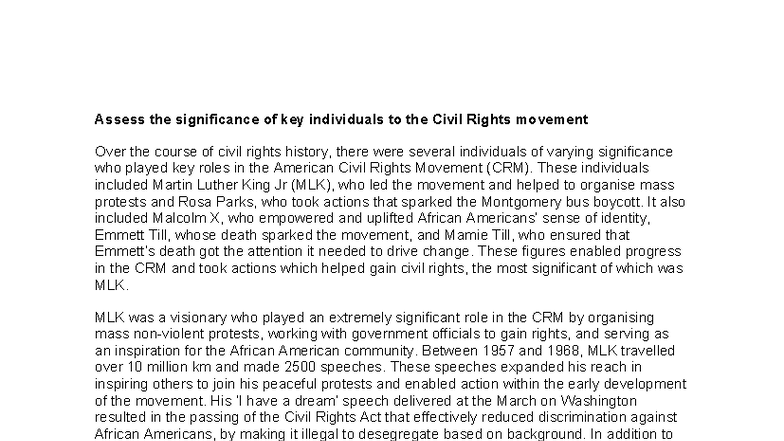 HIST 301 - Essay on Key Figures and Methods in the Civil Rights ...