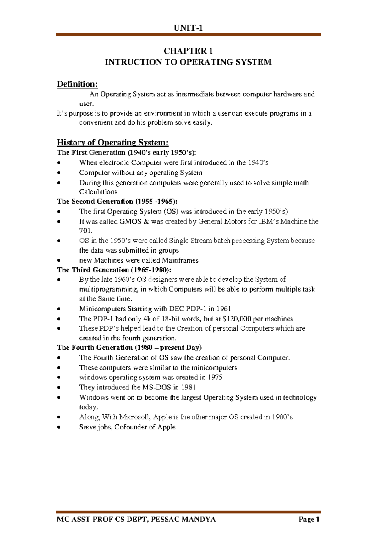 UNIT-1 (OS) - operating system 1st unit notes - CHAPTER 1 INTRUCTION TO ...