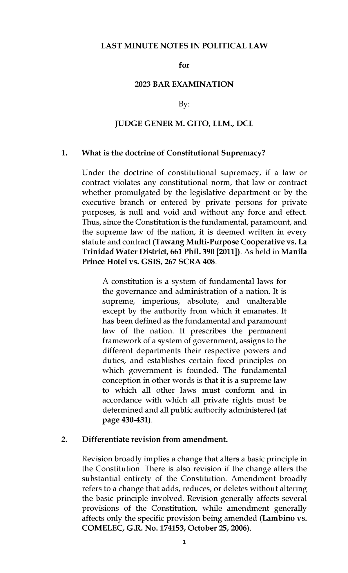LAST MINUTE NOTES ON POLITICAL LAW FOR 2023 BAR EXAM - Studocu