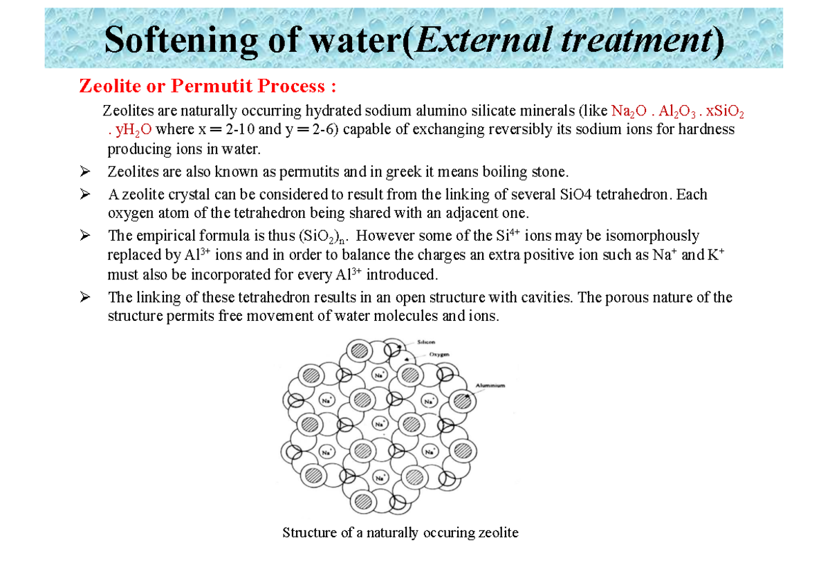 Zeolite Process for Water Softening: External Treatment Overview - Studocu