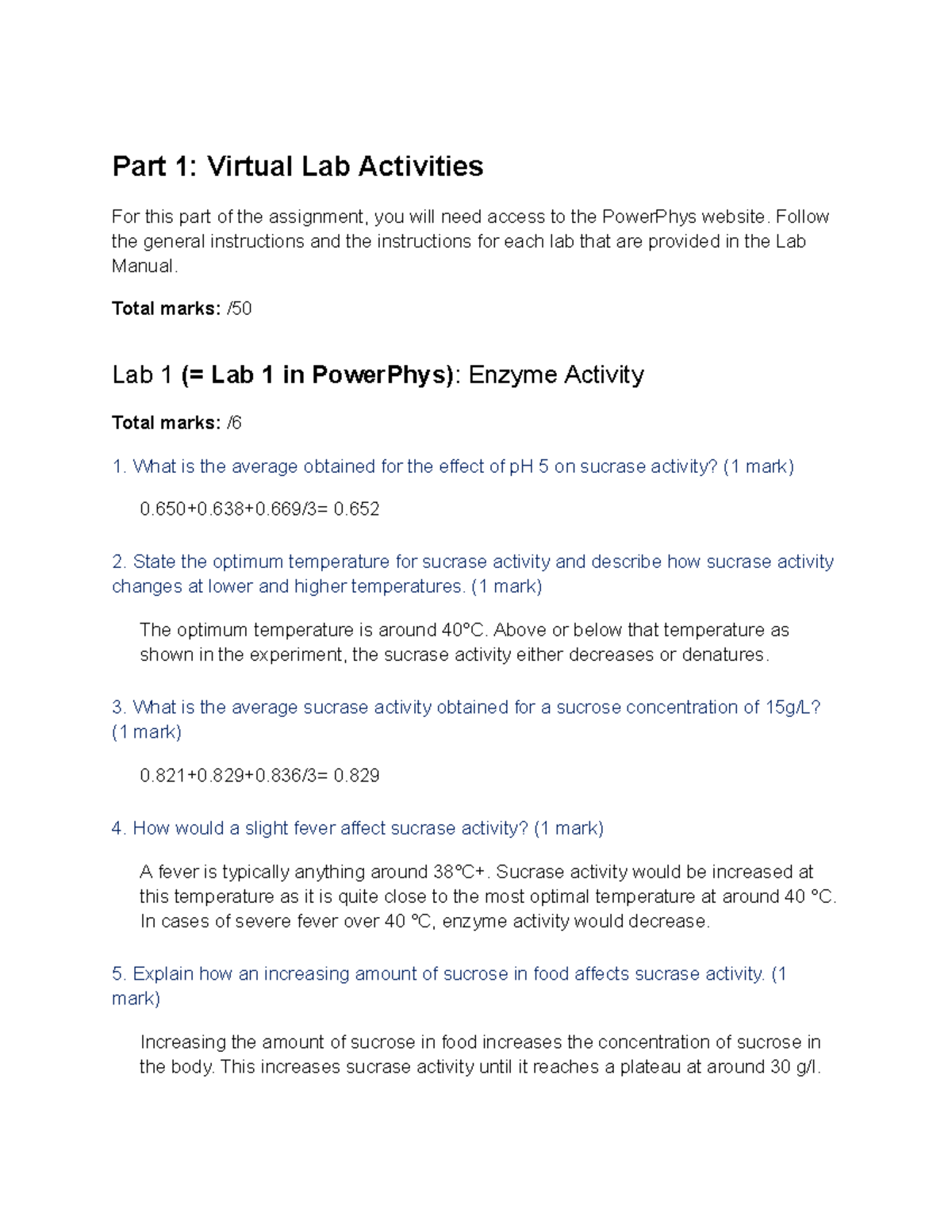 Bio 230 Lab - Enzyme Activity, Muscle Contraction, and Homeostasis ...